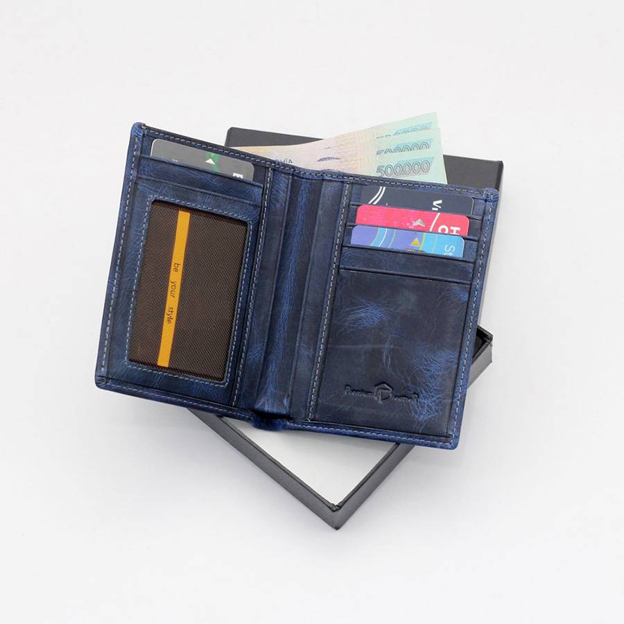 Highlight Navy Blue Leather Wallet - Timikishop